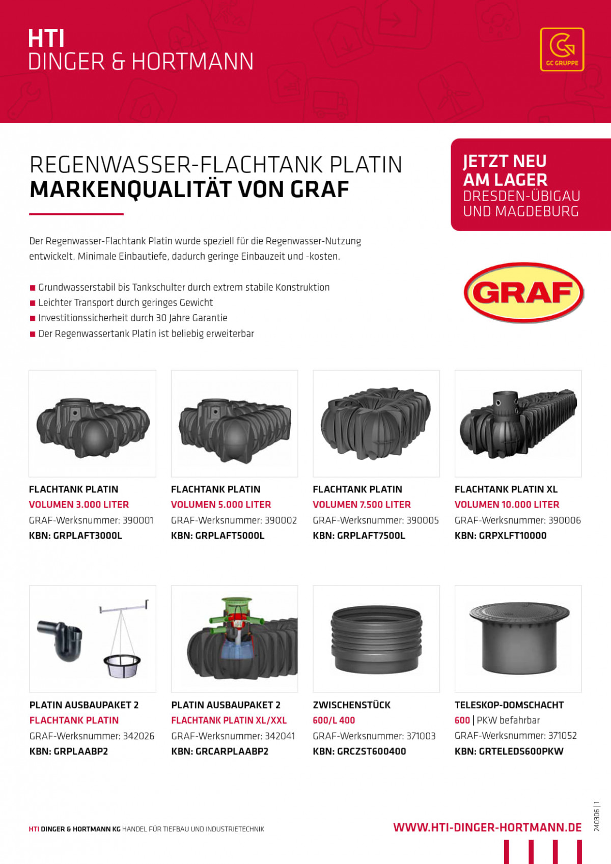 GRAF REGENWASSER-FLACHTANK PLATIN | HTI Dinger & Hortmann KG
